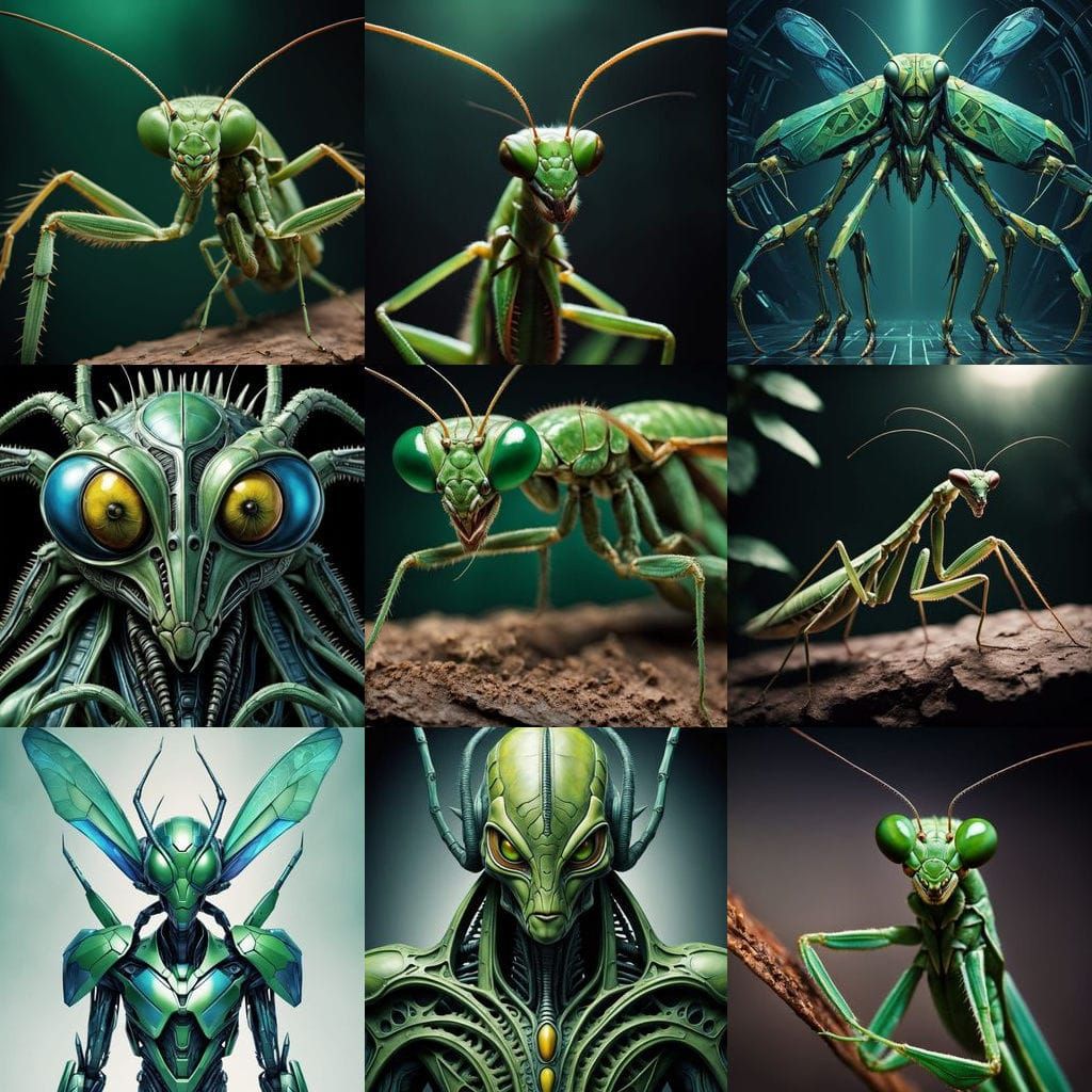 Front Facing Praying Mantis Logo in Vibrant Colors - AI Art