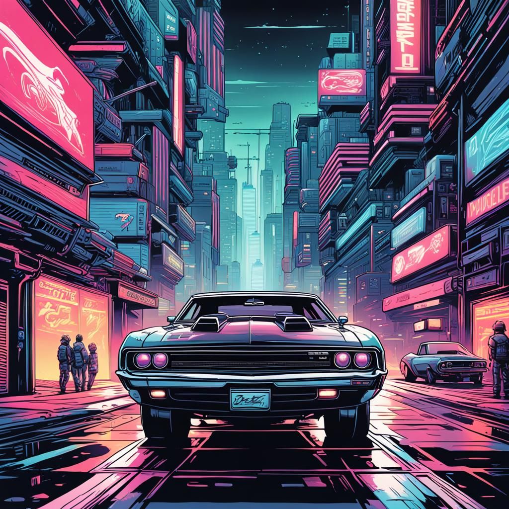 cyberpunk style muscle car, Mark Brooks and Dan Mumford, comic book art ...
