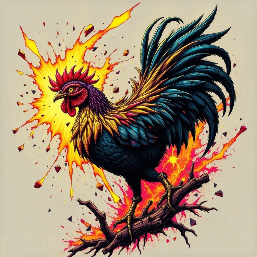Robust Cyberpunk Fighting Rooster in Kaotix Style - AI Art