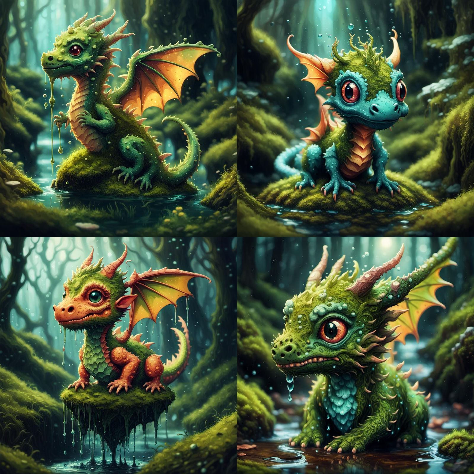 cute adorable moss dragon, water dripping - AI Generated Artwork ...