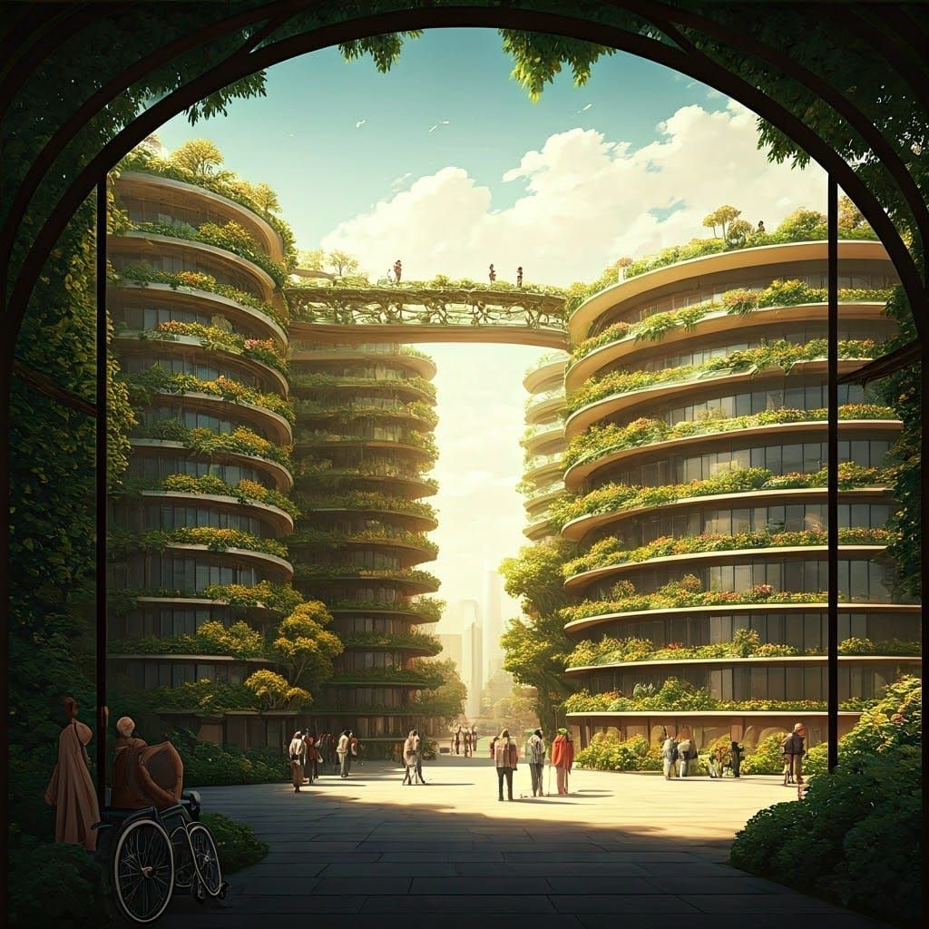 Solarpunk city - Surreal Solarpunk Metropolis in Vibrant Eco...