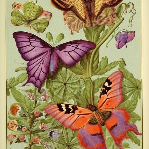Butterflies and flowers ernst haeckel maria sibylla merian - AI ...