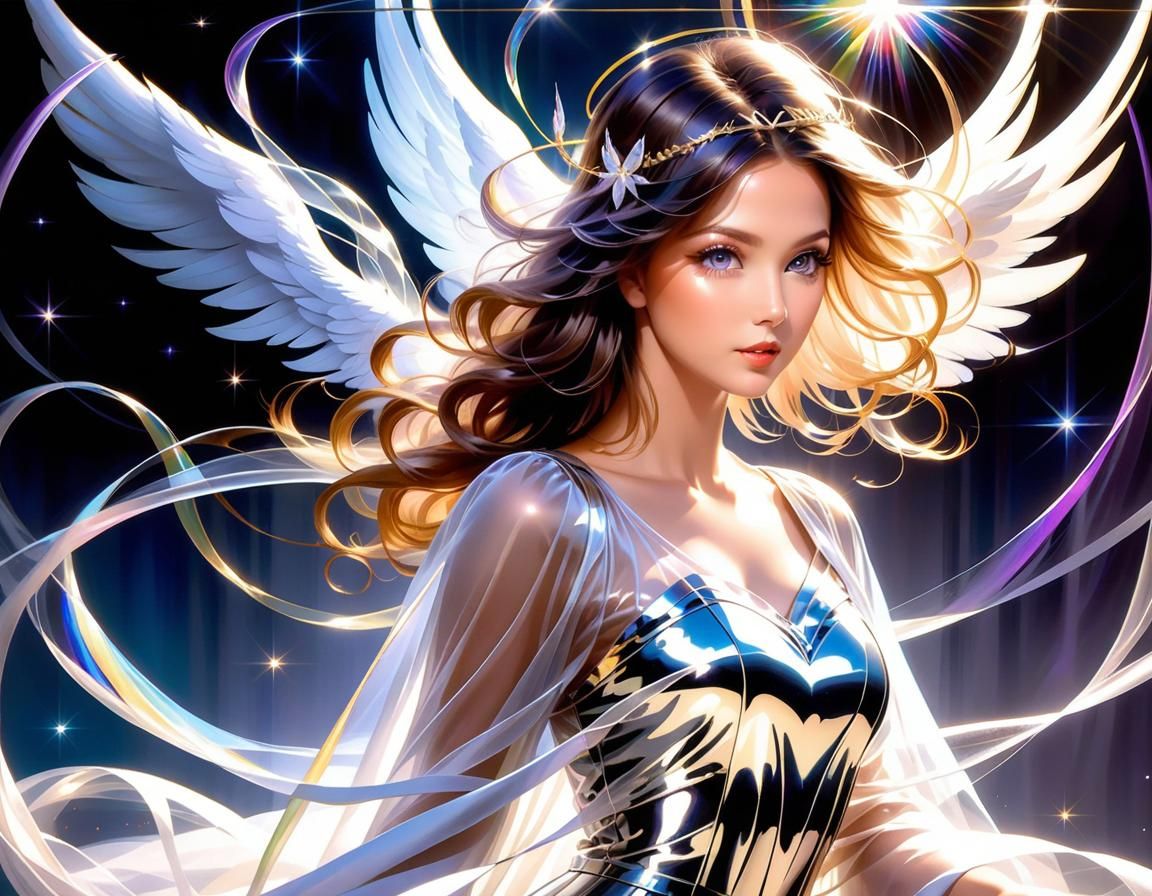 (A head to toe painting of a completely) (clear transparent Angel1.9 ...