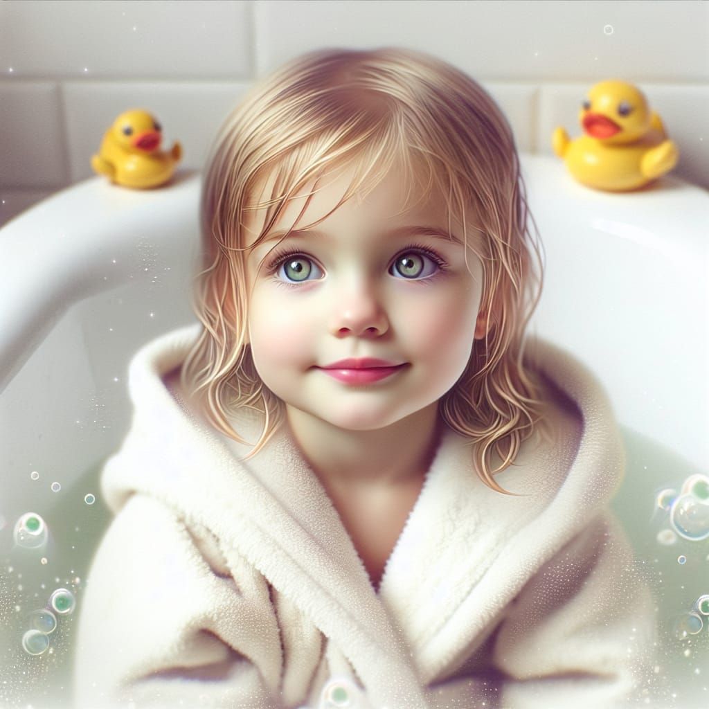 A magical realistic and slightly imaginary style of a two year old ...