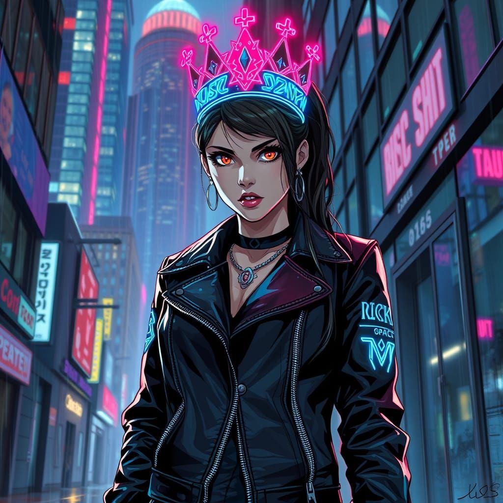 Cyberpunk Princess Defies the City in a Gritty, Ne... - AI Art