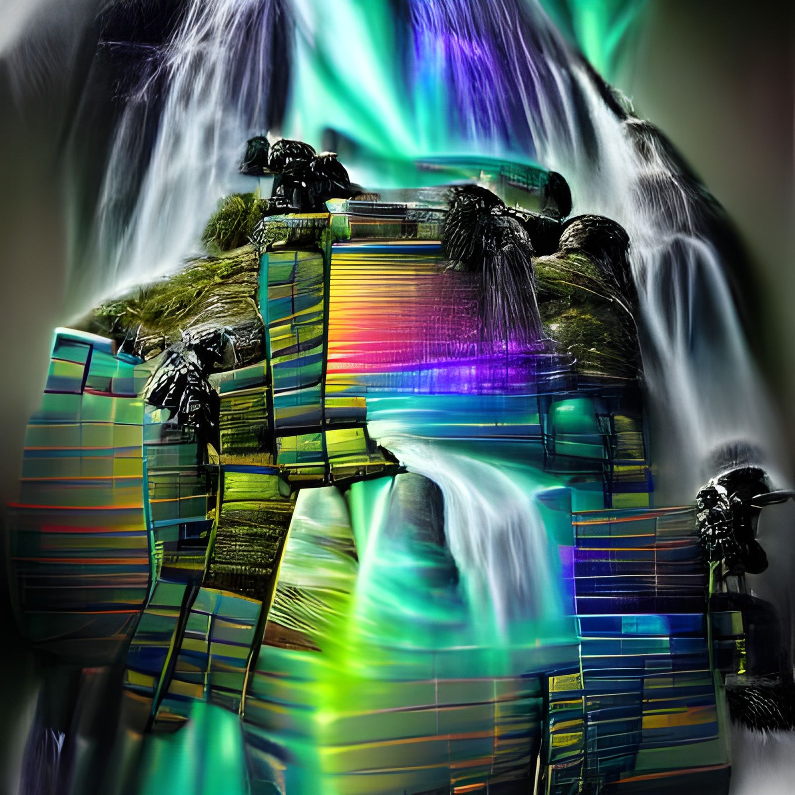 Chromatic aurora bismuth waterfalls digital illustration deviantart ...