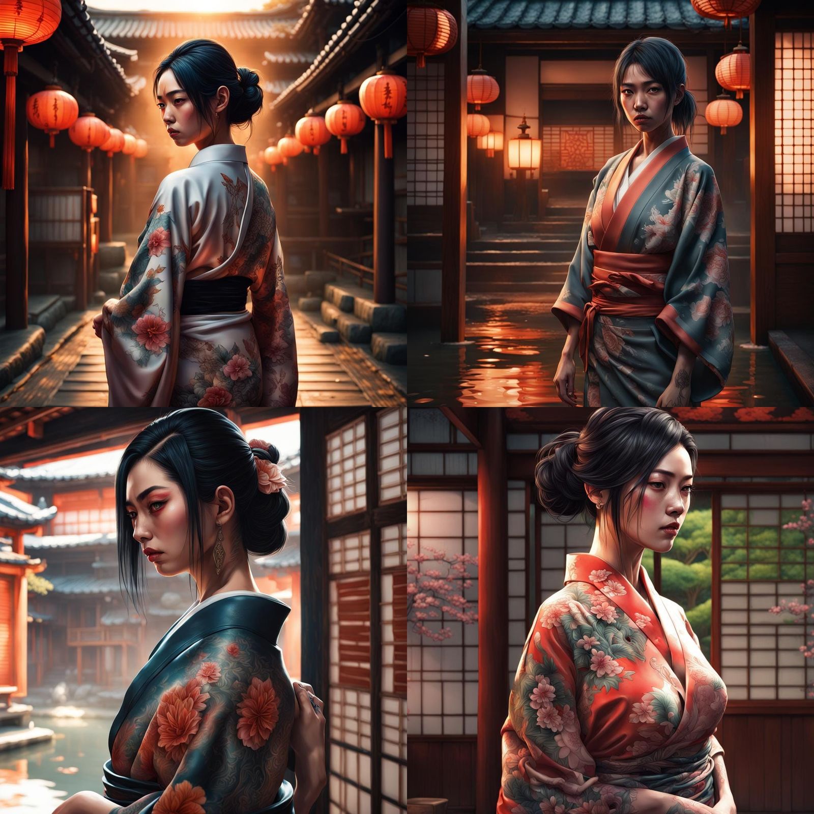 1 girl in a Yakuza-themed scene. Highlight a kimono and captivating ...