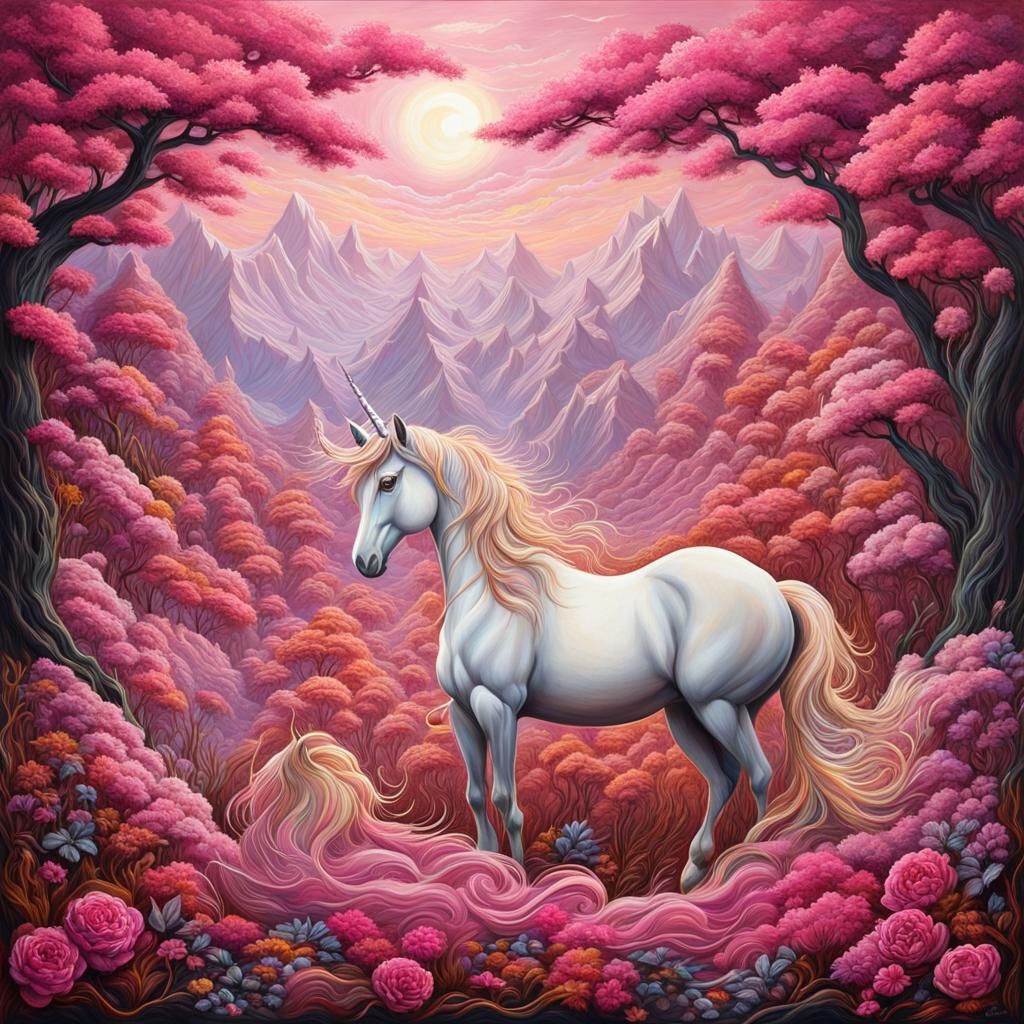 Fluffy Trippy Unicorn Pink - AI Generated Artwork - NightCafe Creator