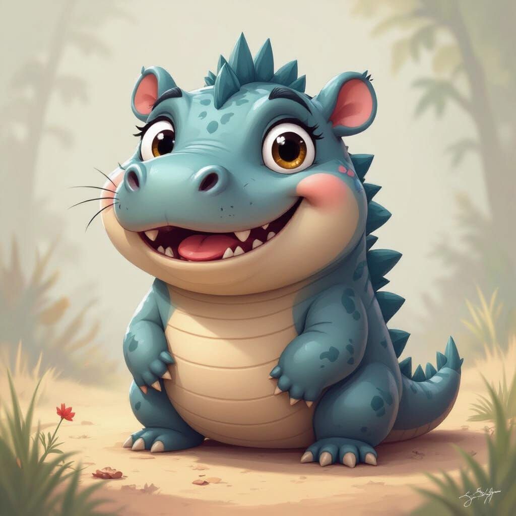 hipopotamo dino - Cartoon Hippo Mascot Laughing in 2D Style