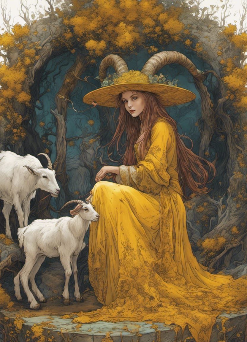 Beautiful Mustard Witch in front of a Goat Alter by Charles Vess ...