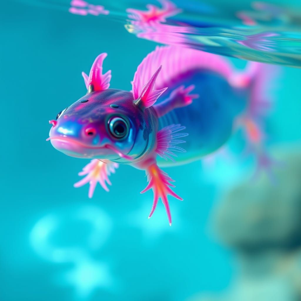 Neon axolotl - Ethereal Axolotl in Electric Blue Depths