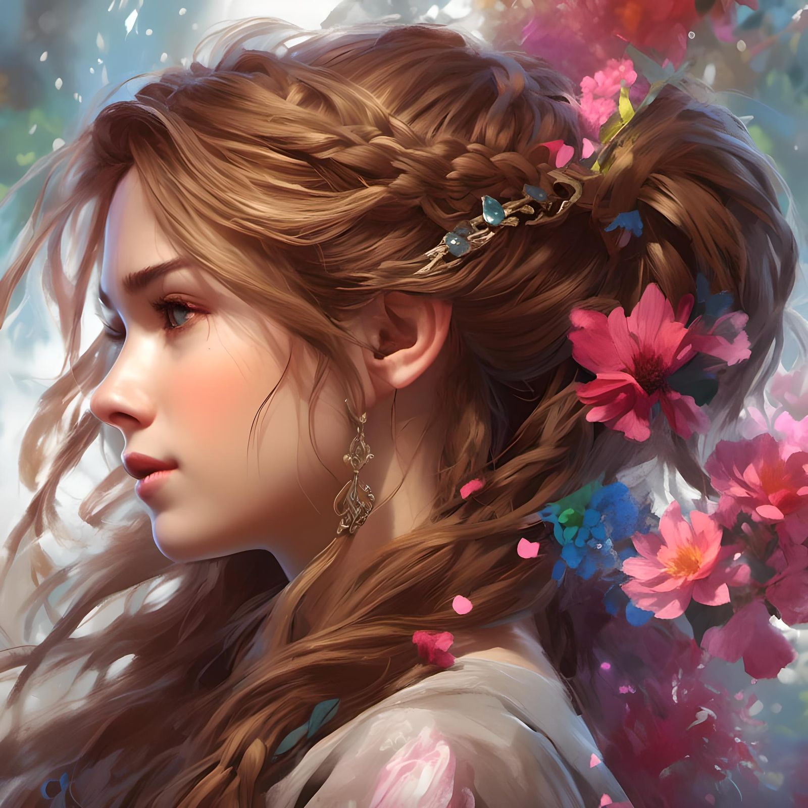 aerith final fantasy celestial magical side profile long brown braid ...