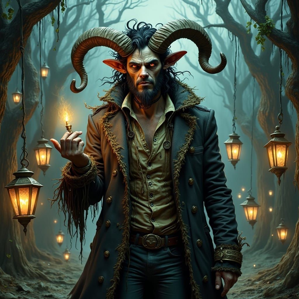 Gothic Satyr in Post-Apocalyptic Art Deco Landscap... - AI Art