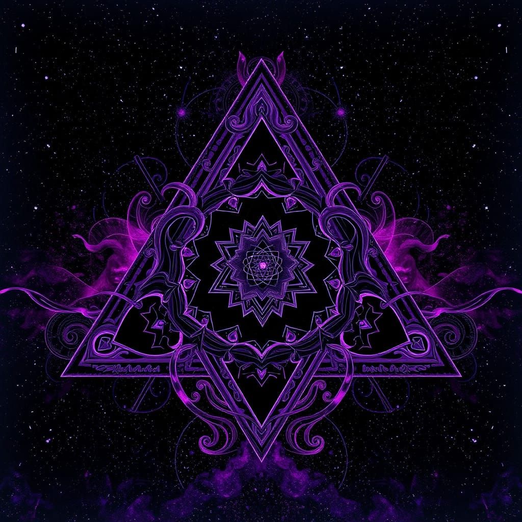 Mystical Cosmic Triangle in Retro 90s Pattern - AI Art