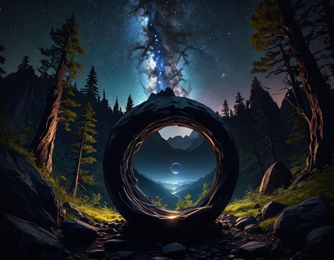 Intersteller black hole in a hollow sphere behind a mountain in a ...