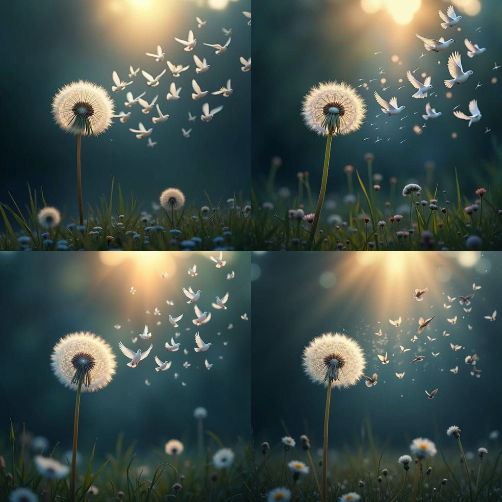 Dandelion Feathers Transform into Flying Doves in ... - AI Art