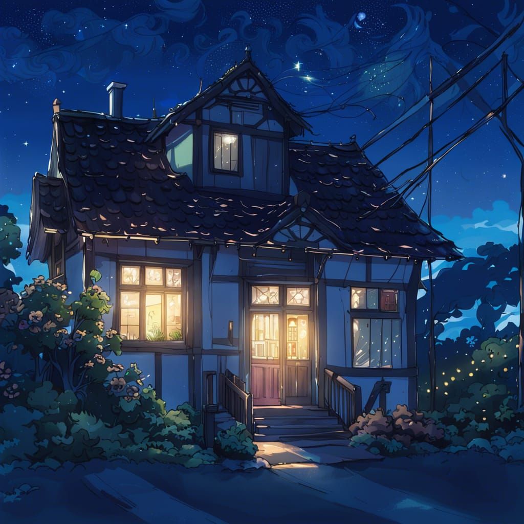Starry house at night - AI Generated Artwork - NightCafe Creator