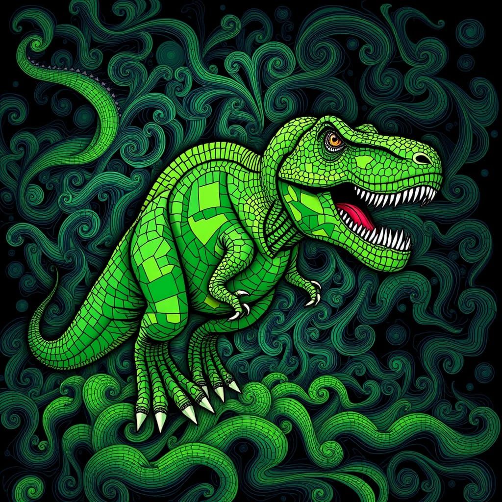 tyrannosaurus rex. - Emerald Tyrannosaurus Rex in Mosaic Til...