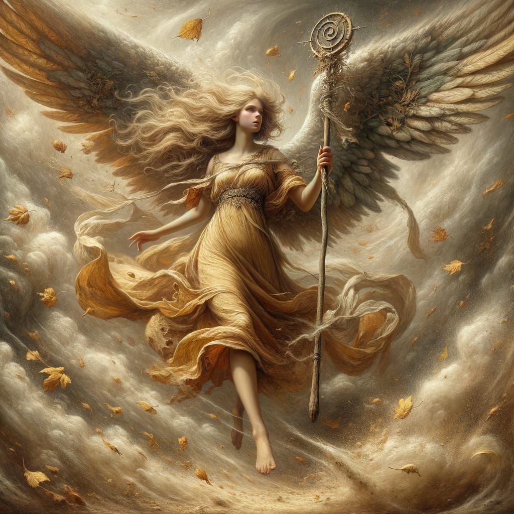 Acolyte of the East Wind - Fantasy Angel Commands Tempest in...