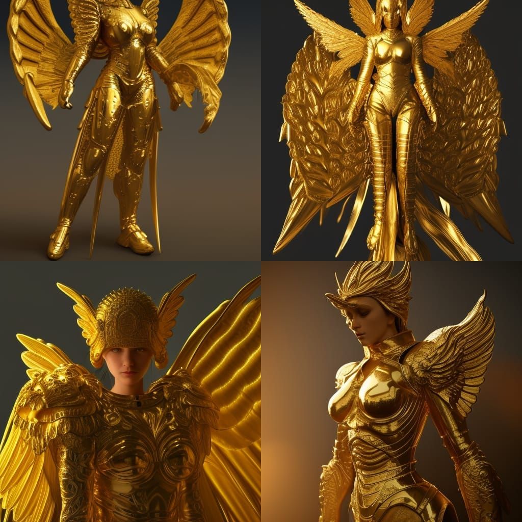 Gold angel armor , perfect composition, beautiful detailed intricate ...