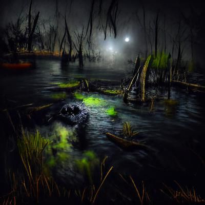 A haunted dark swamp at night - AI Generated Artwork - NightCafe Creator