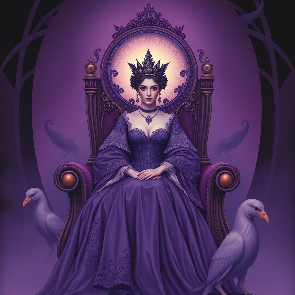 Mystical Violet Queen in Lavish Attire - AI Art