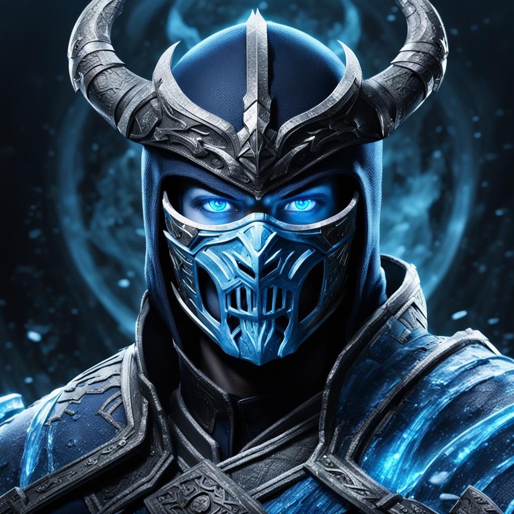 Photorealistic portrait of a majestic evil Sub-Zero from Mortal Kombat ...