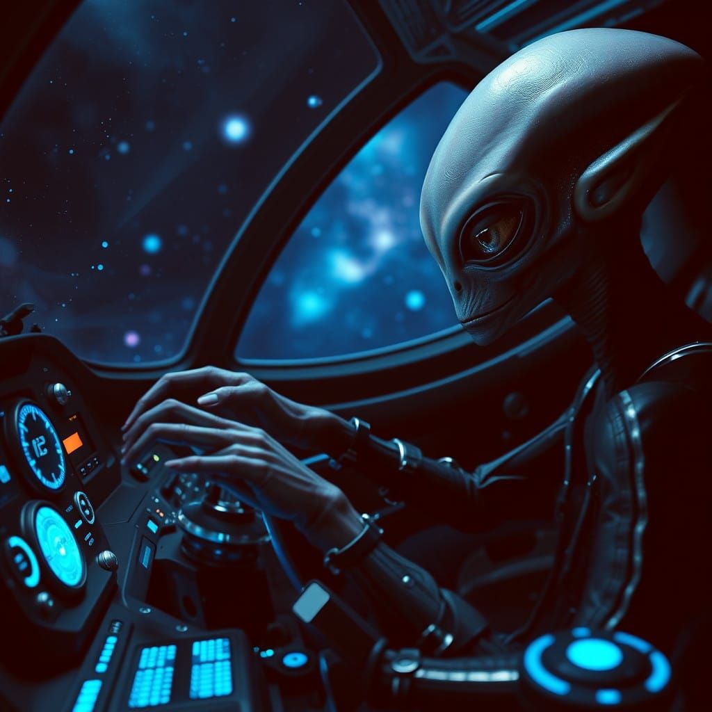 alien in space ship - Mysterious Spacecraft Captain in Cosmi...