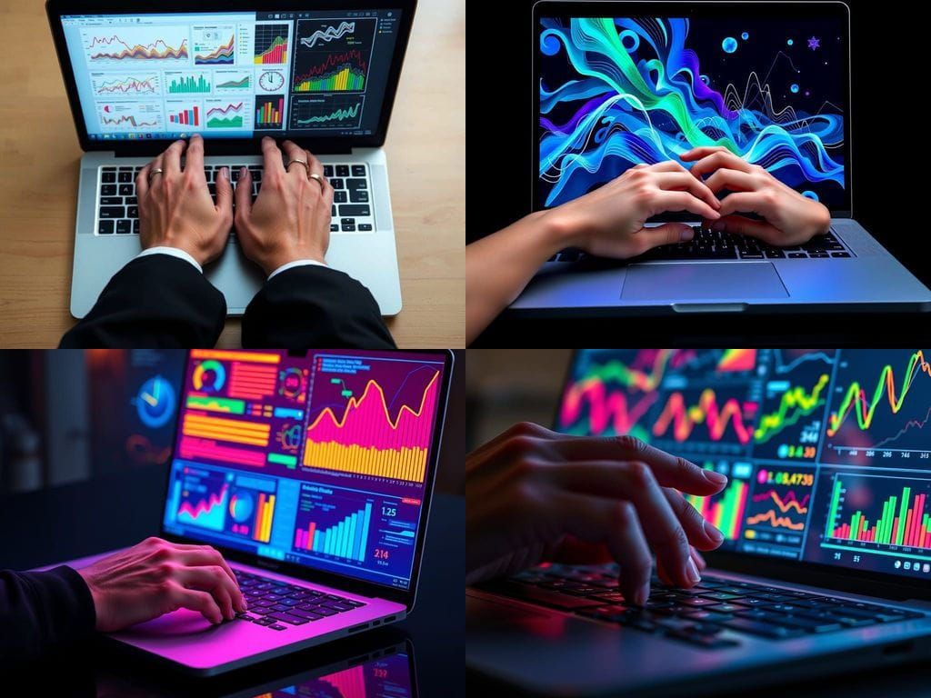 Hands Interact with Graphs on Laptop - AI Art