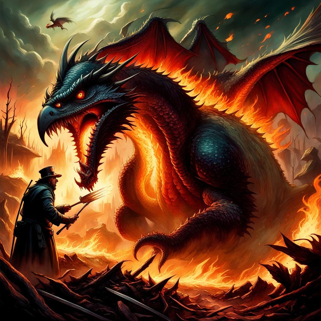 Fantasy-based realistic scene where a oven monster with a gaping fanged ...