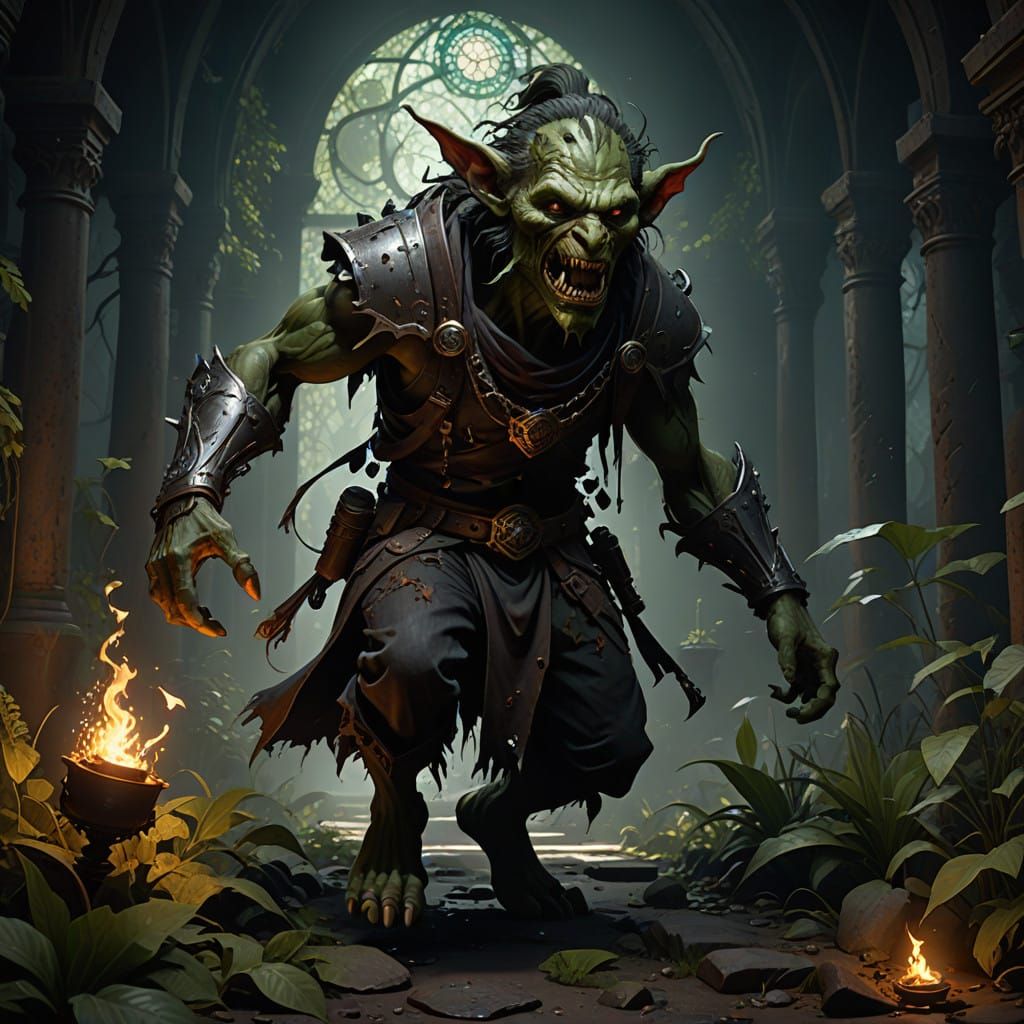 Goblin Runner Zombie with rotting flesh and tattered clothing, charges ...