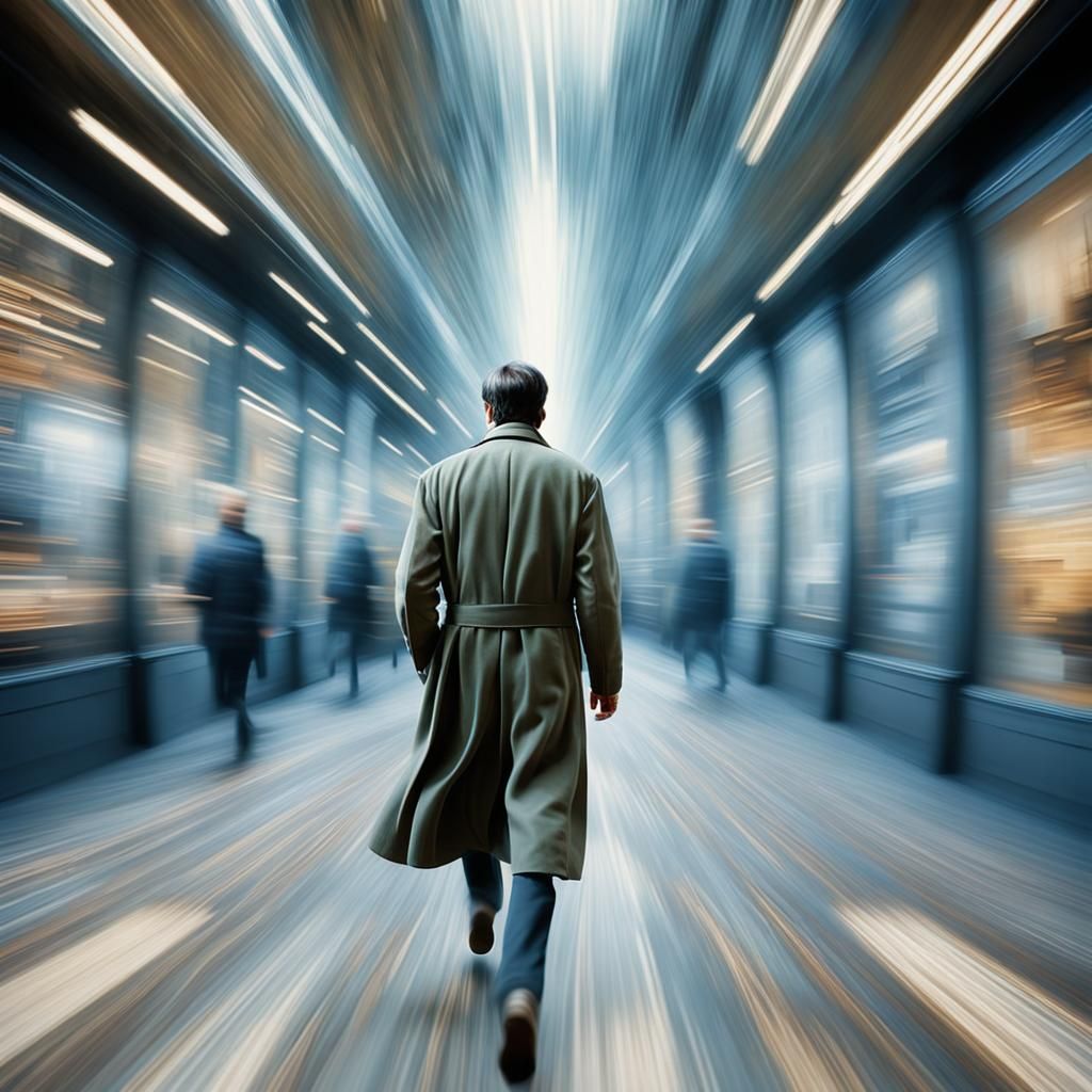A man is a time traveller and the scene depicts him moving through time ...