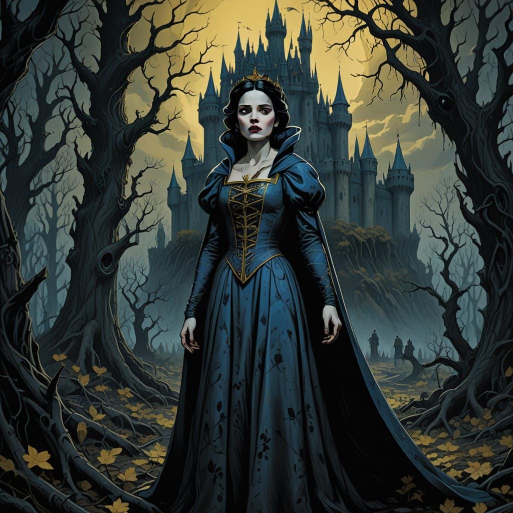 Haunted Snow White in Dark Gothic Forest - AI Art