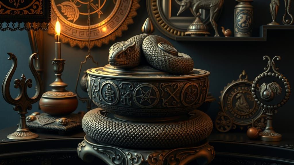 Dark Fantasy Rattlesnake Tureen on Mystic Knickkna... - AI Art
