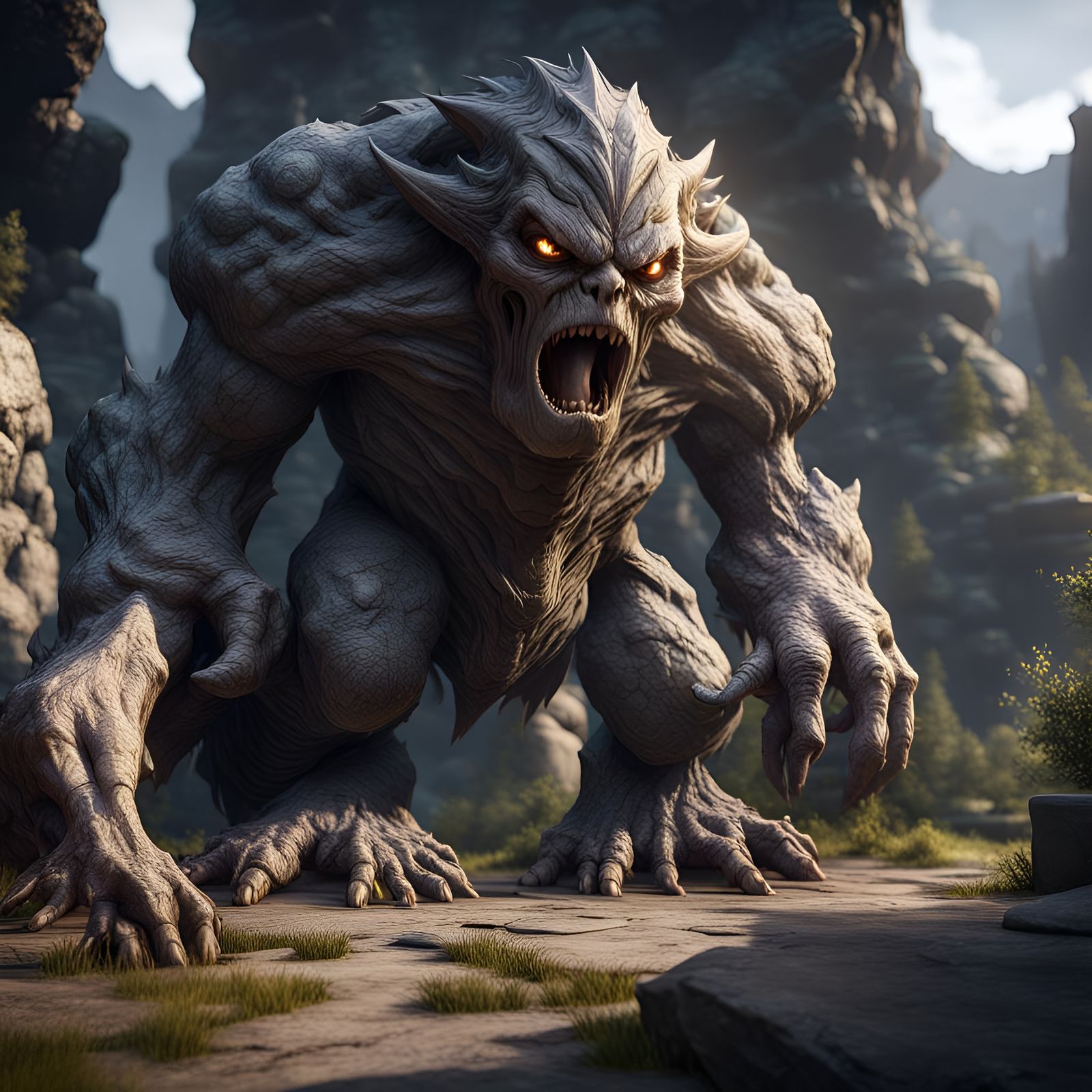 fantasy, stone monster, 3D Game Cinematic Feel, Epic 3D Videogame ...