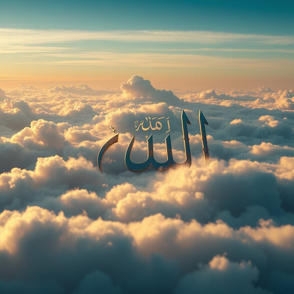 Ethereal Allah Icon on Vibrant Clouds - AI Art