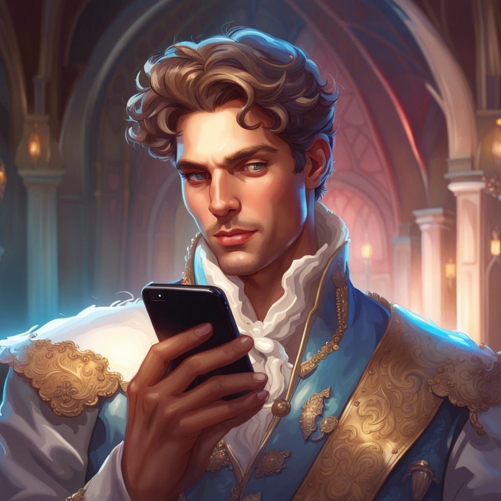 prince charming with smartphone - AI Generated Artwork - NightCafe Creator