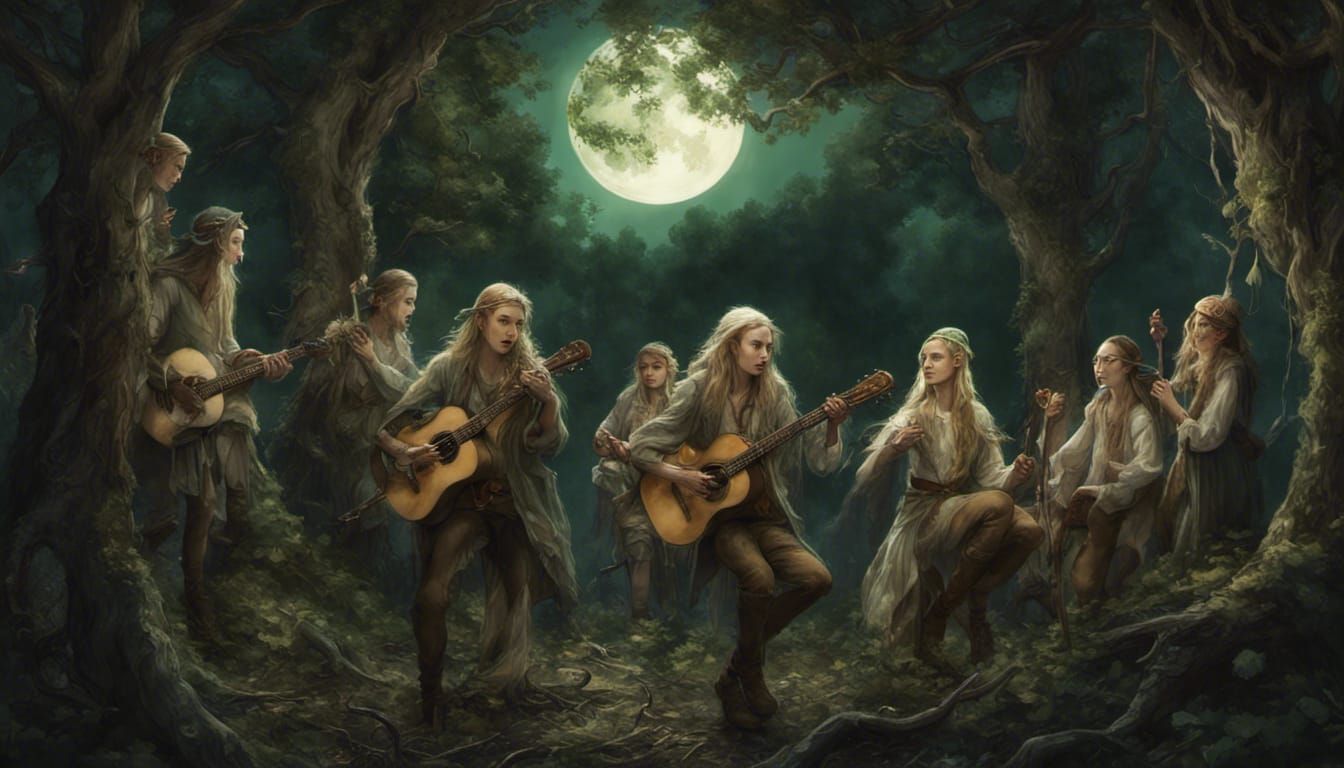Faerie elves play jocund music in the forest - AI Generated Artwork ...