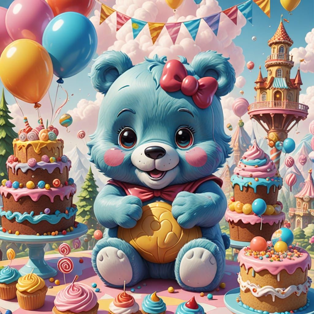 Vibrant Care Bears in Whimsical Candyland Wonderla... - AI Art