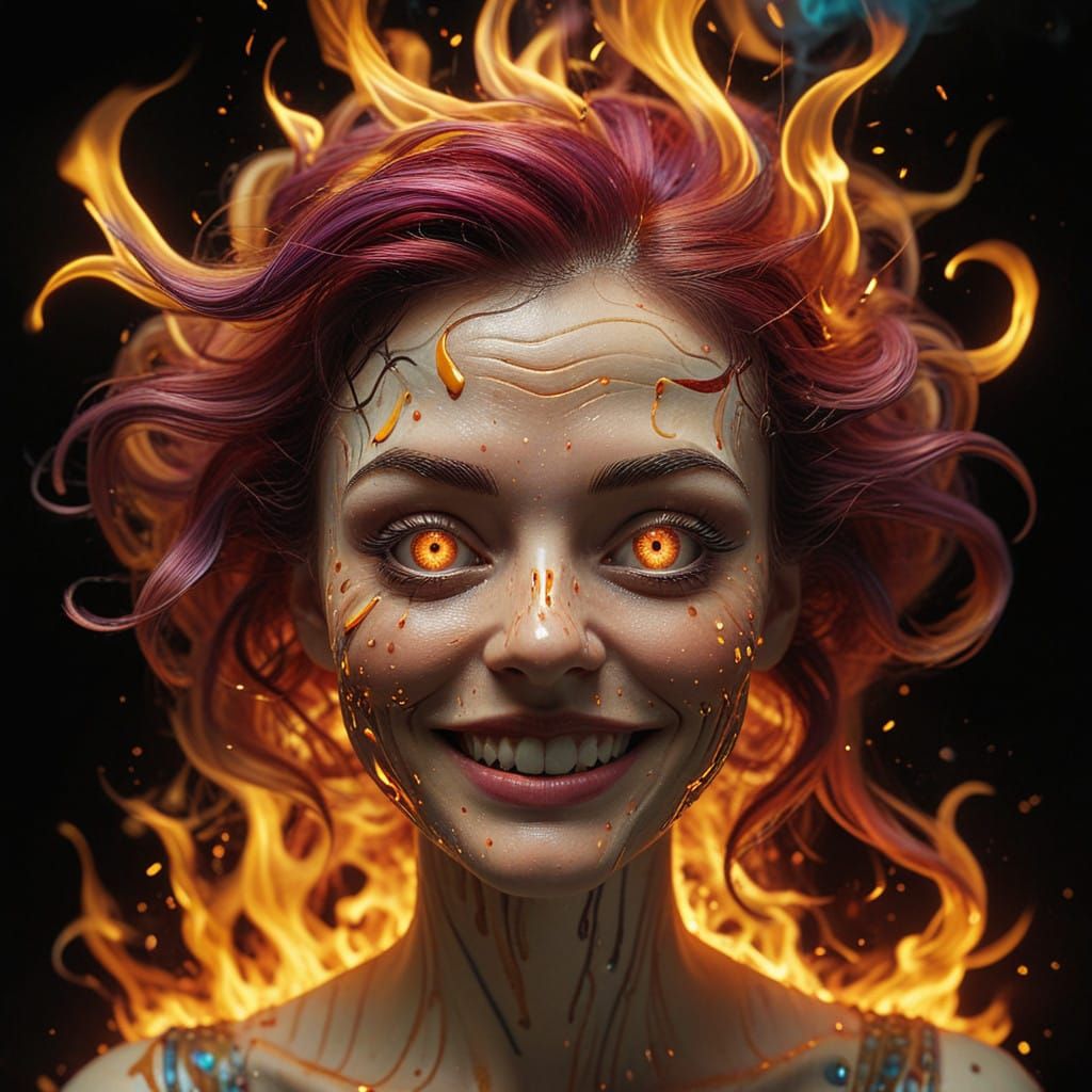 Flamethrower - Surrealist Smiley-Face with Swirling Flames