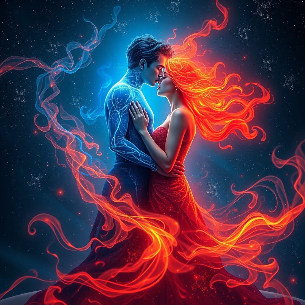 twin flame kiss - Ethereal Twin Flames in Celestial Embrace
