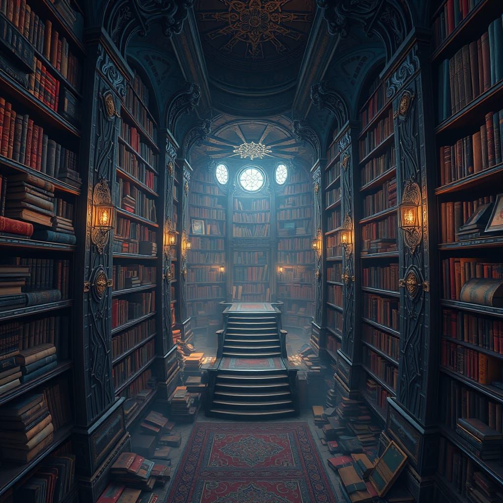 Surreal Library Realm in Deep Fantasy Art - AI Art