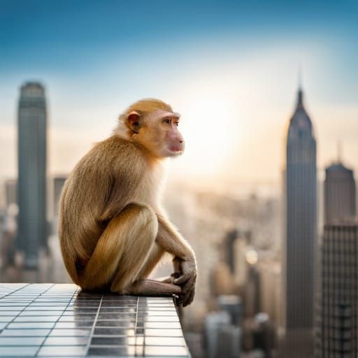 monkey sitting on ledge of skyscraper overlooking city - AI Generated ...