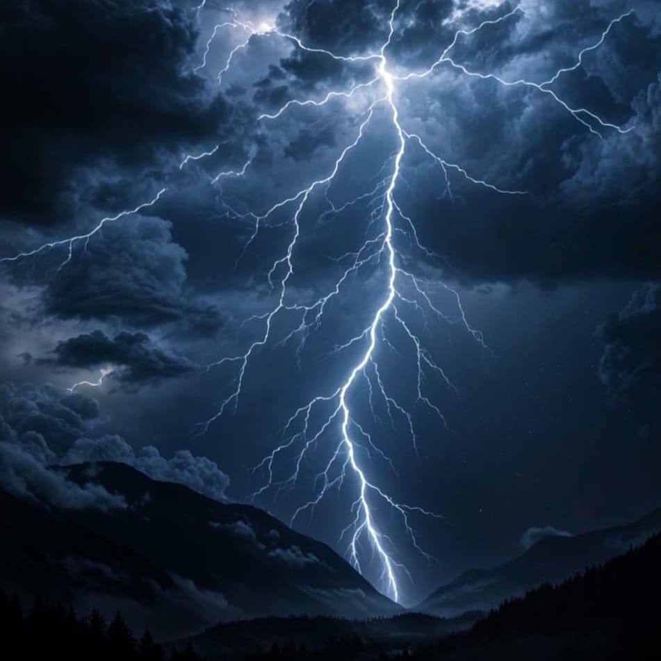 Fractals in Nature - Dramatic Lightning Bolt over the Mountains