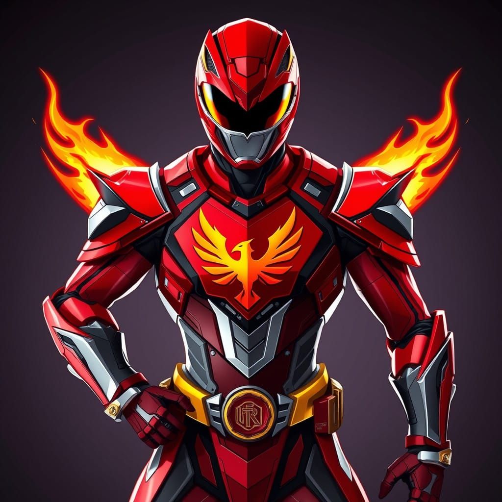 Power Ranger Bold red with black and gold accents. Maybe a phoenix or ...