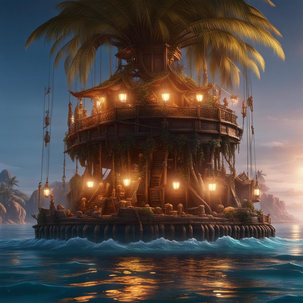 Palm Tree Raft - AI Generated Artwork - NightCafe Creator