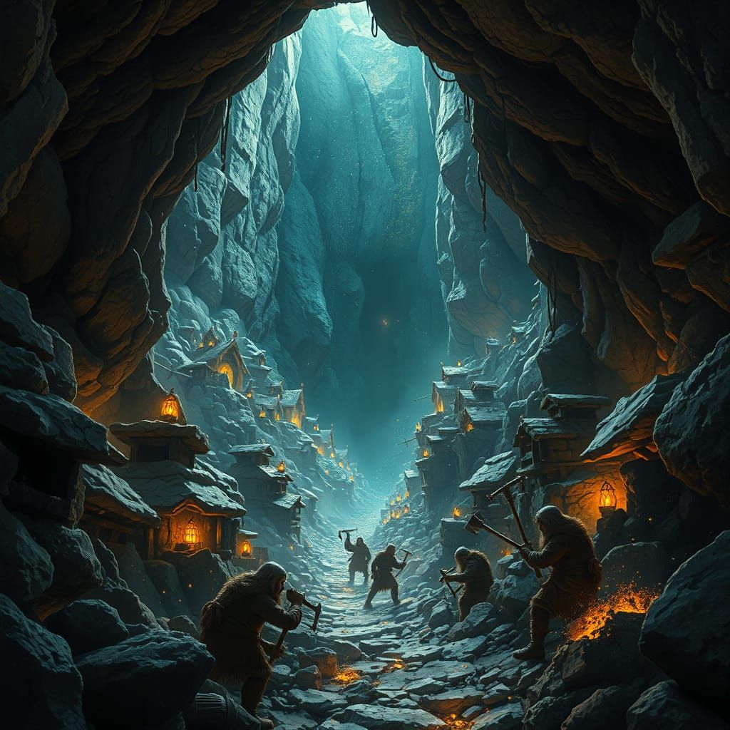 Dwarven Miners Unearth Treasures in the Glittering... - AI Art