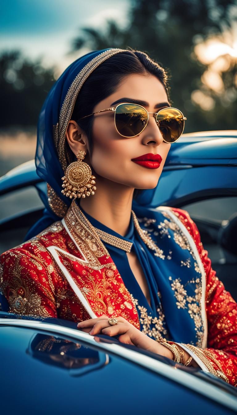 beautiful pretty Pakistani woman wearing sunglasses with golden accents ...