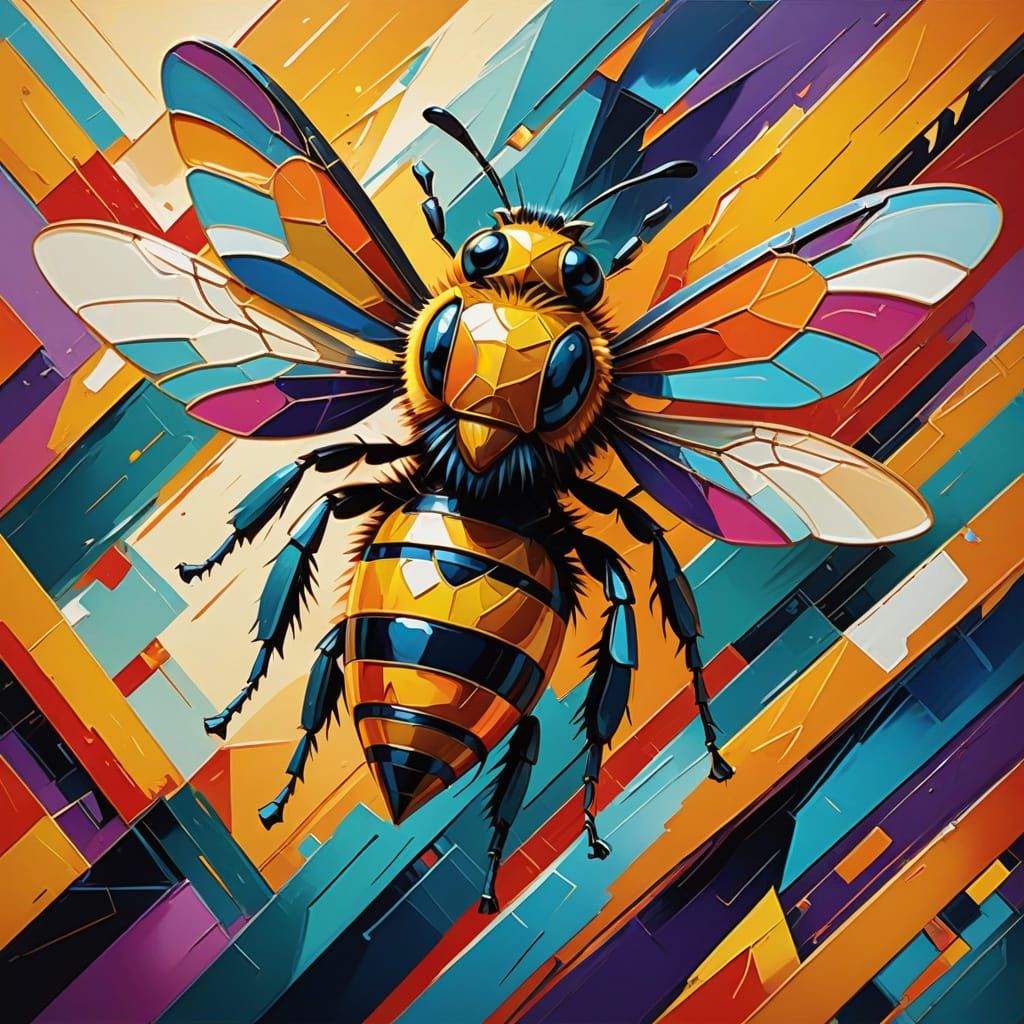 Ultra-bee - Vibrant Cubist Bee in Abstract Expressionism