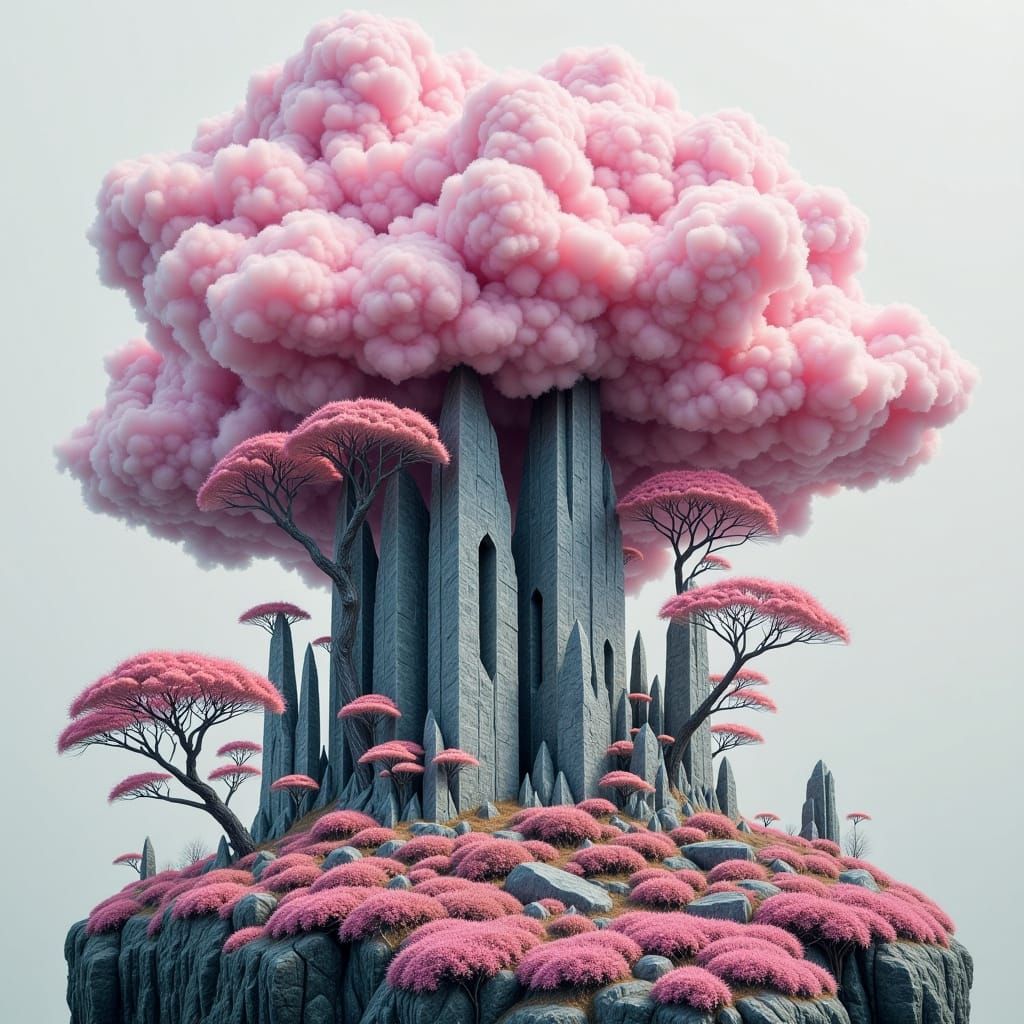 Pink and Grey Microcosm - Dreamy Cloudscape in Abstract Real...